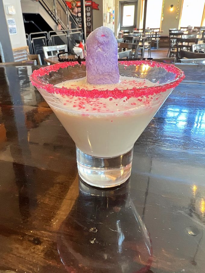 Is it a drink or modern art? This Peep martini is what the Easter Bunny orders when he's feeling fancy.