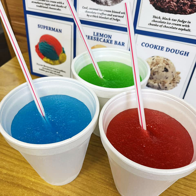 Taste the rainbow, Michigan-style! These vibrant slushies are like a cool, refreshing party in a cup.
