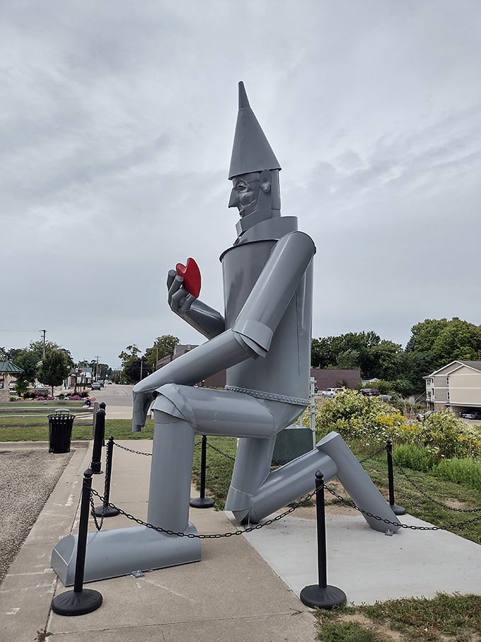 Rain or shine, this metallic marvel stands tall. Just don't ask him to do the robot dance.