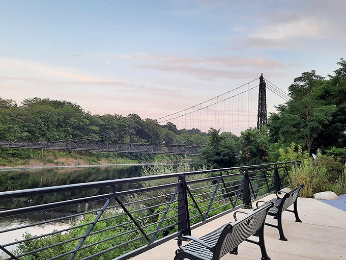 Riverside relaxation: Pull up a bench and watch the world float by. It's like meditation, but with better scenery.