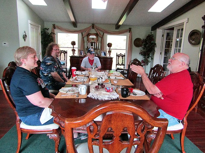 Breakfast of champions! Nothing says "vacation" like good food and great company in a setting straight out of a period drama.