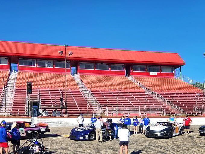 Take your seats for the greatest show on asphalt! This grandstand offers a front-row ticket to heart-pounding, engine-revving action.