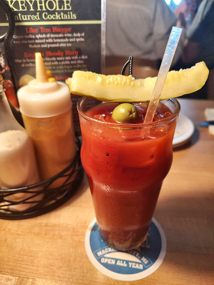 Good morning, indeed! This Bloody Mary is a meal in a glass, garnished with enough goodies to make you forget you're actually drinking your vegetables.