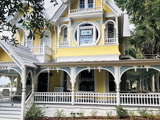 Behold, the crown jewel of Mount Dora! This house has more gingerbread trim than your grandma's Christmas cookie platter.