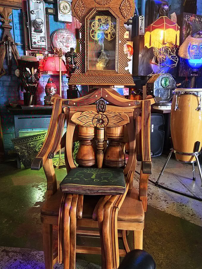 Not your grandma's rocking chair! This wooden wonder looks ready to gallop off into a Tim Burton fever dream.