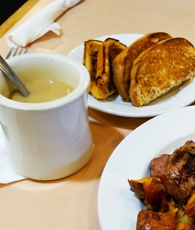 The holy trinity of breakfast: Coffee, toast, and&hellip; is that steak I spy? A morning trifecta to conquer the day ahead.