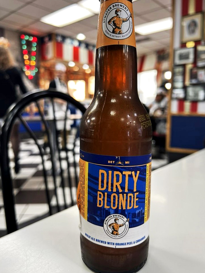 "Dirty Blonde" beer: Because sometimes you need a little liquid courage to tackle that third Coney dog.