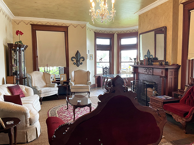 Sink into plush Victorian splendor. This living room is so cozy, you might forget you're in Ohio and not a Jane Austen novel.