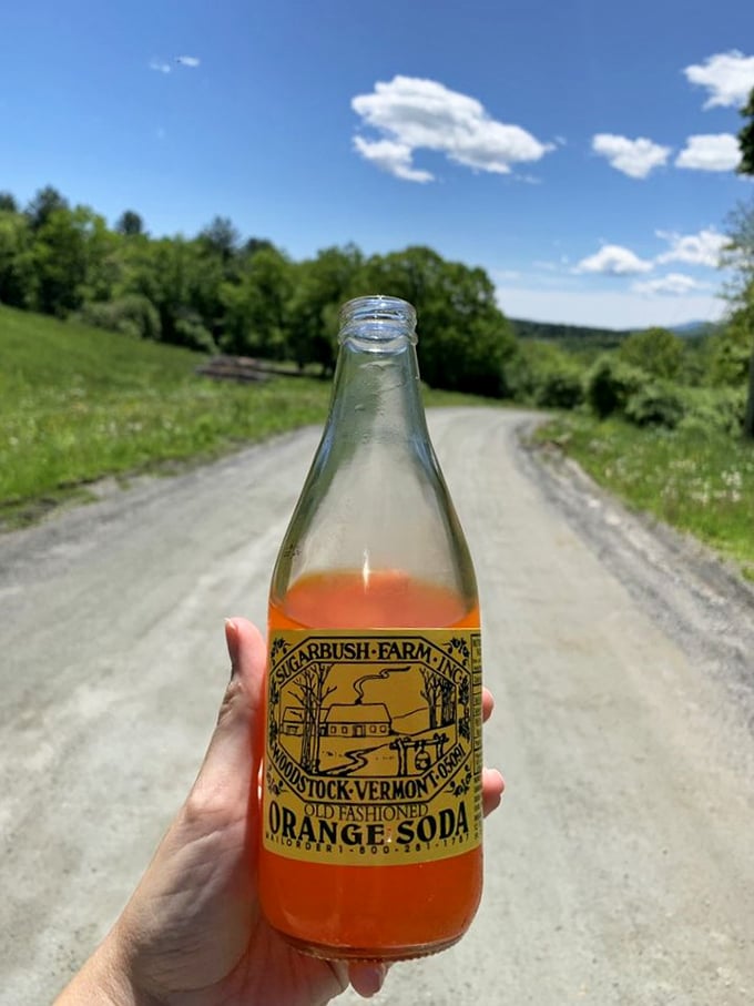 Fizzy farm freshness in a bottle! This old-fashioned orange soda is the perfect companion for a Vermont country drive.