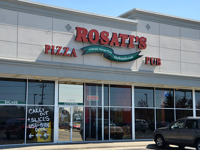 Strip mall surprise! Rosati's proves that sometimes, the best pizza comes in unassuming packages. Prepare for cheese-covered bliss.