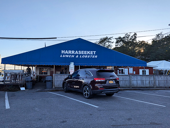 Dock-side dining at its finest! Harraseeket's cheery exterior promises a lobster experience that's as fresh as the ocean breeze.