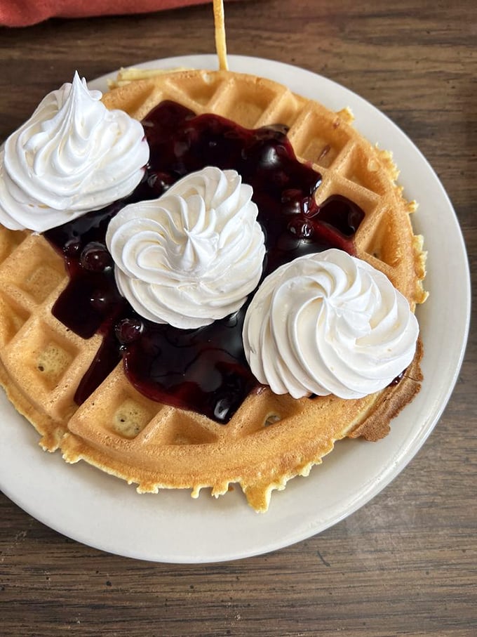 Blueberry waffle that's berry, berry good! Crispy, fluffy, and fruity &ndash; it's the breakfast trifecta.