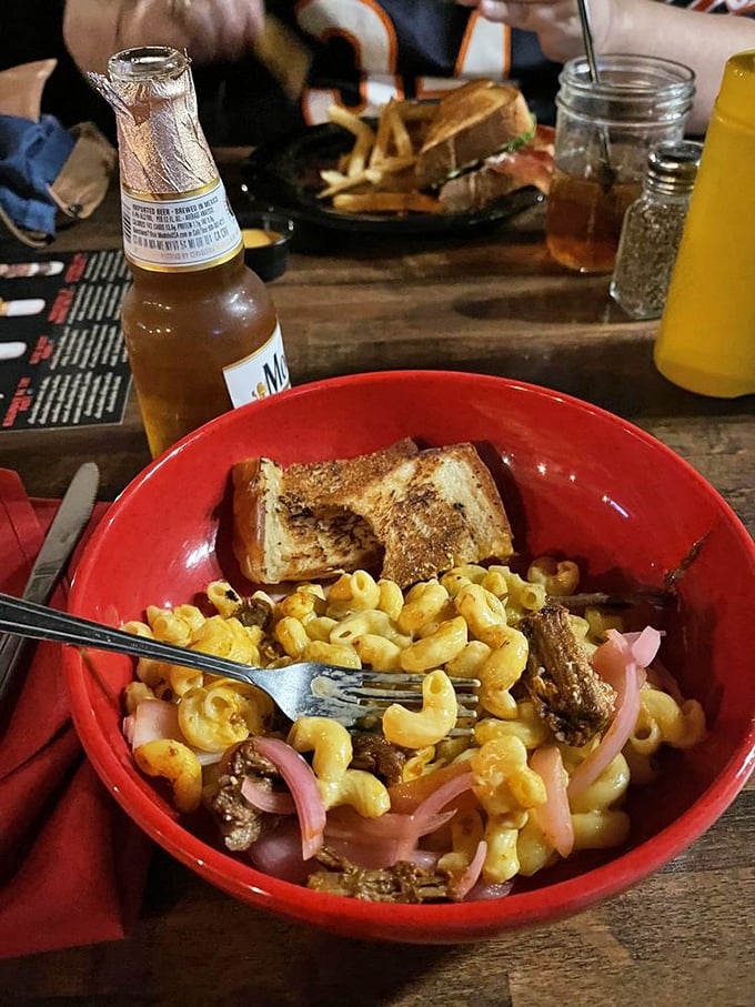 Brisket and mac, a match made in comfort food heaven. It's like a warm hug for your taste buds.