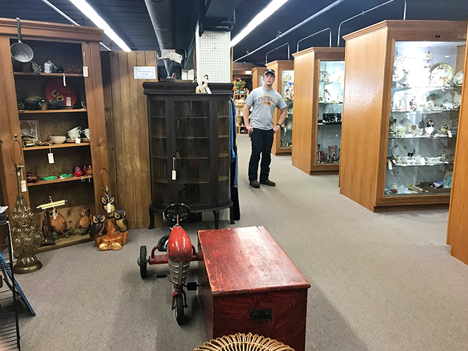 Behold, the antique hunter in their natural habitat. Notice the keen eye, the thoughtful pose &ndash; it's like "Antiques Roadshow" meets National Geographic.