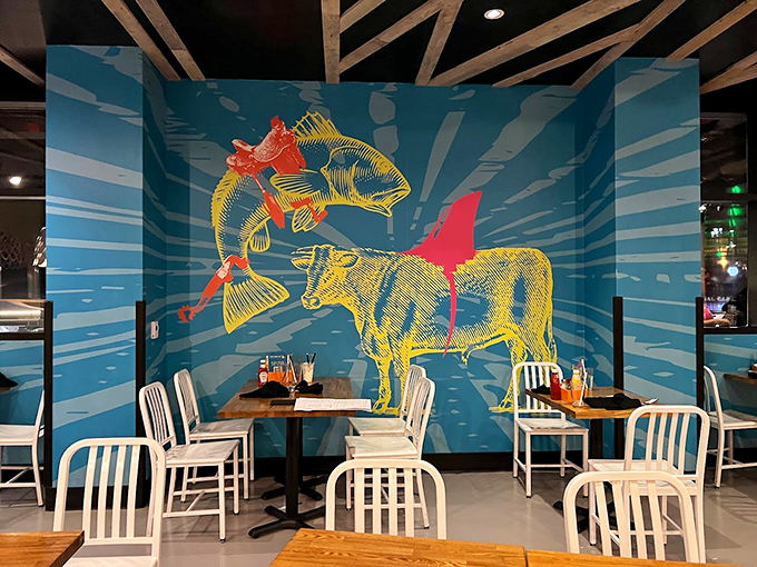 Who says cows can't swim? This whimsical wall art perfectly captures The Cowfish's playful spirit. It's a real conversation starter!