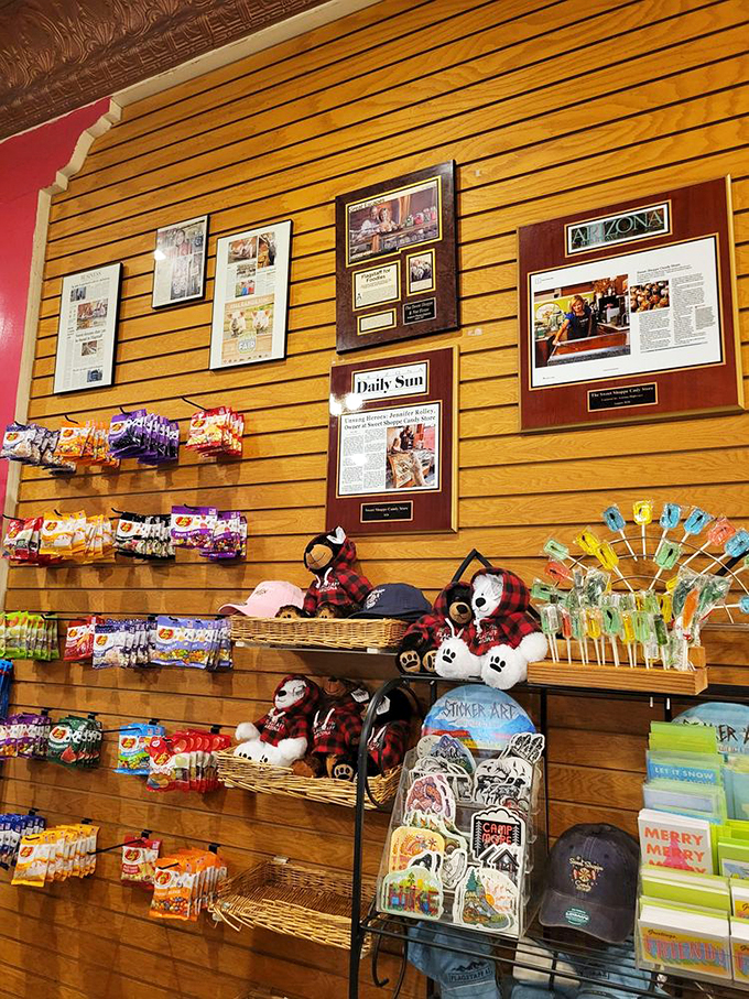 Wall of fame or wall of yum? This nostalgic display celebrates the shop's history while tempting you with visions of treats to come.