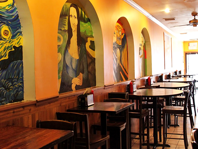 Dine surrounded by cheesy interpretations of classic art. Who knew the Mona Lisa was secretly craving a grilled cheese all along?