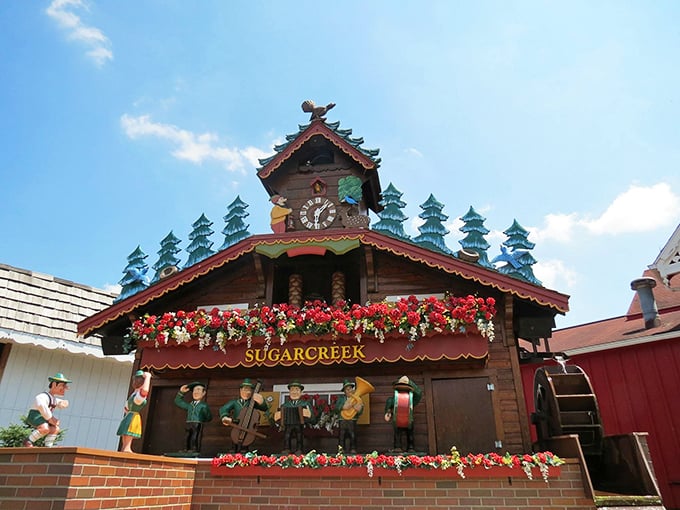 It's showtime! The clock's facade comes alive with dancing figurines, proving that in Sugarcreek, even time knows how to party.