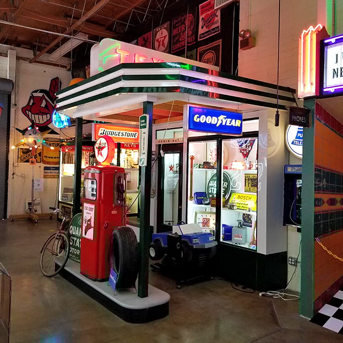 Fill 'er up with a gallon of nostalgia! This vintage gas station scene is fueling my desire for a cross-country road trip.