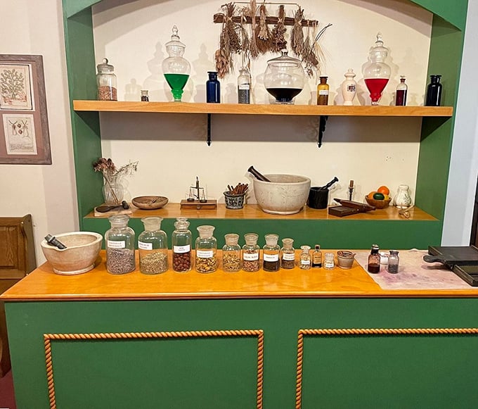 The original pharmacy aisle! These jars and potions are a far cry from your local drugstore &ndash; no late-night runs for aspirin here.