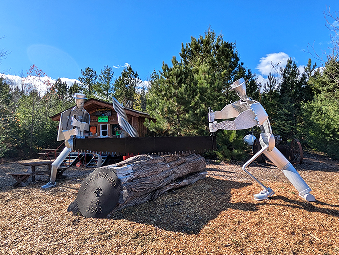 These metallic lumberjacks give new meaning to the term "steely resolve." They're always on the job, rain or shine, rust or shine.