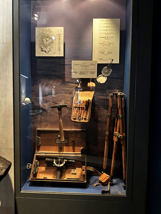 Tools of the trade for space detectives! This display showcases the equipment used to unravel the mysteries of Meteor Crater's cosmic whodunit.