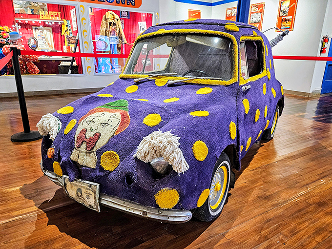 Beep beep! This whimsical clown car proves that circus folk had a sense of humor even in their automotive choices.