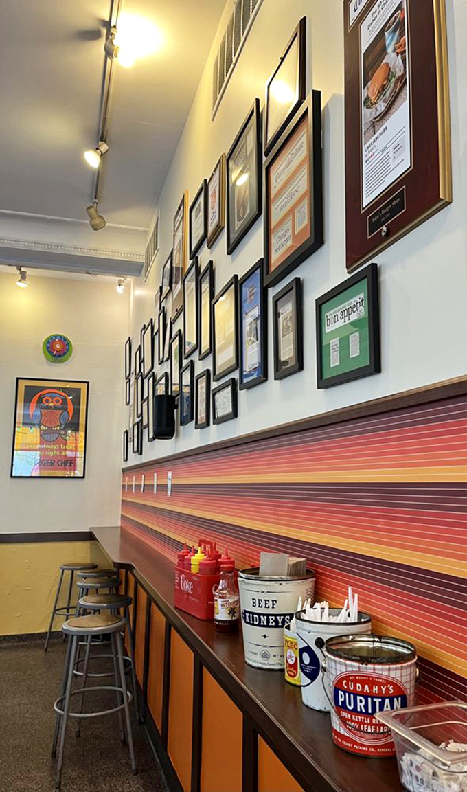 Wall of fame or wall of temptation? Either way, this decor is serving up a hefty side of nostalgia with every meal.