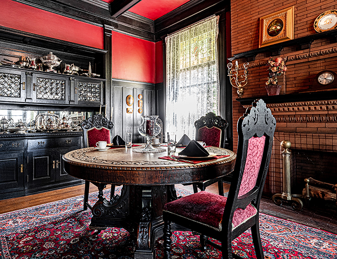 Dinner is served with a side of time travel. This dining room could make even microwaved leftovers feel like a royal feast.