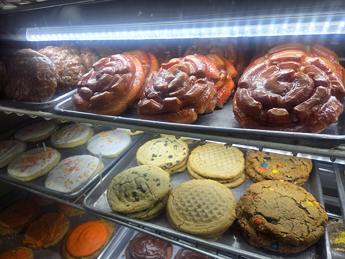 Behold the bakery case of temptation! Giant cinnamon rolls stand guard over an array of cookies that would make even the Keebler elves jealous.