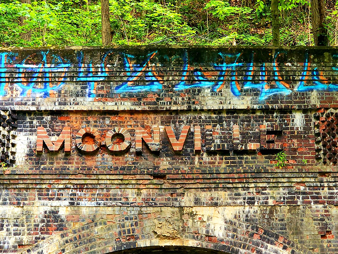Moonville's marquee moment: The tunnel's name stands proud, a brick-and-mortar billboard for Ohio's quirkiest ghost town.