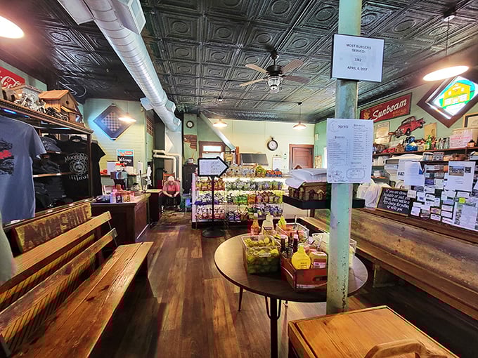 Welcome to burger nirvana! This cozy interior's got more character than a Dickens novel.