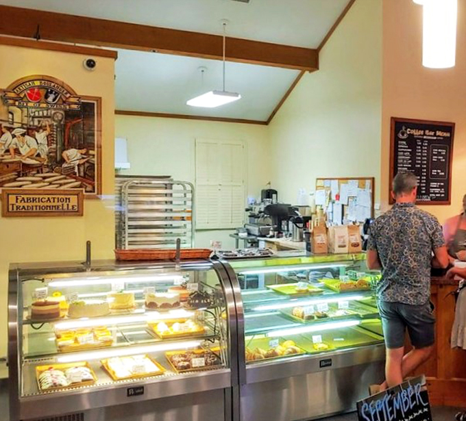 Welcome to the command center of carbs! This bakery interior is where flour power meets flower power.