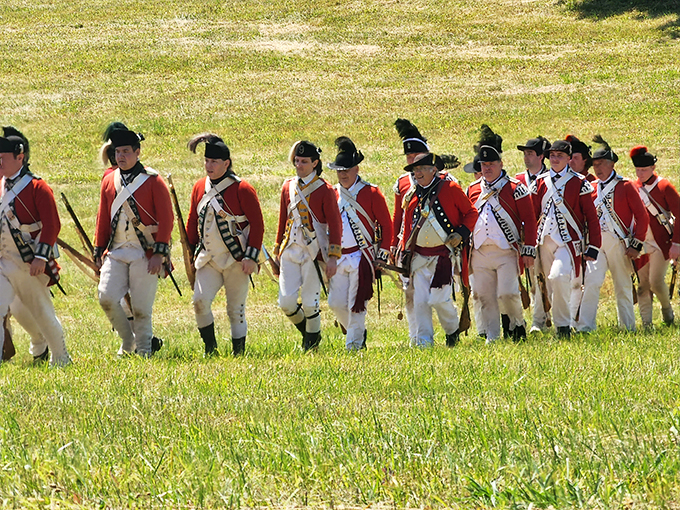 The original Men in Red! These British troops march with more precision than a Rockettes kickline.