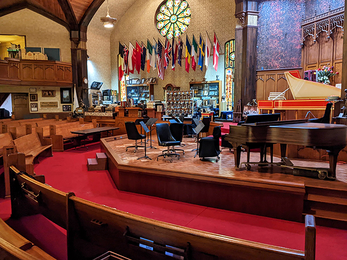 Imagine Mozart meets Lawrence Welk on this stage. With flags flying and instruments gleaming, it's a United Nations of accordion diplomacy!