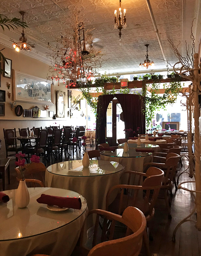 Dining room or enchanted forest? With chandeliers, trailing vines, and cozy nooks, it's the perfect setting for your next culinary adventure.