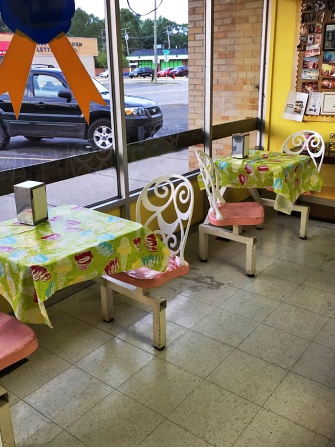Pull up a chair and stay awhile! Vicky's charming seating area invites you to linger over your frozen treats like it's a 1950s sock hop.