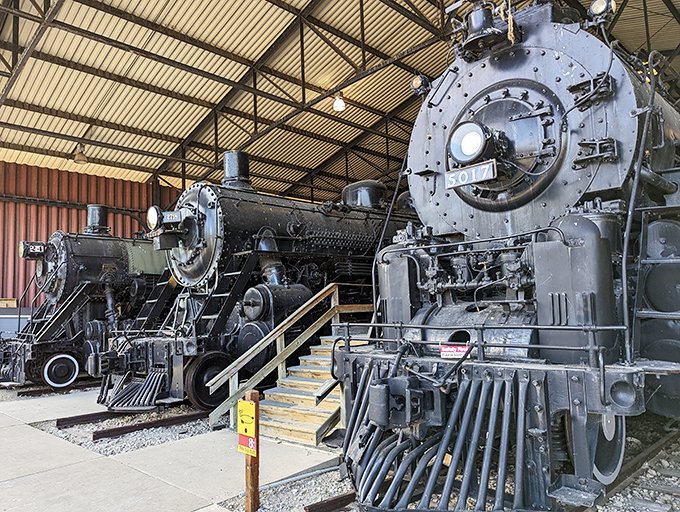 Behold, the sleek silver bullet of the rails! This streamlined beauty looks ready to zip through the 1950s faster than you can say "Great Scott!"