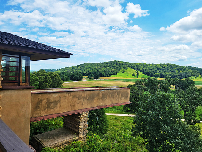 A view that makes you want to yodel... quietly, in appreciation. Wright framed nature like a master painter with an architecture obsession.