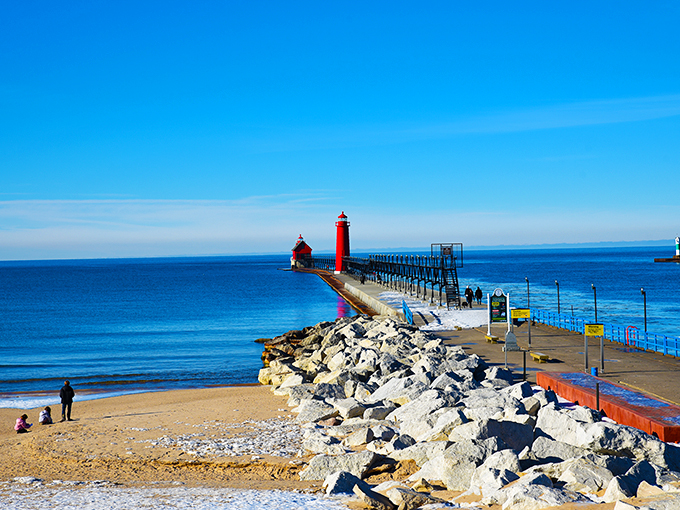 Grand Haven's iconic pier. It's like the red carpet of Lake Michigan, but with more seagulls.