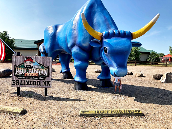 Larger-than-life lumberjack! Paul Bunyan's towering presence watches over a world of folksy fun and rides.