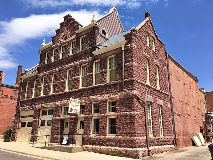 The Pipestone County Museum's striking red quartzite building once housed lawbreakers. Now it houses their restless spirits. Those old jail cells in the basement still echo with phantom sounds.