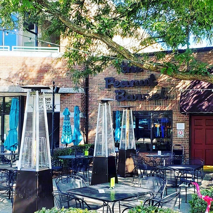Patio paradise found! The Peanut Barrel's outdoor seating is perfect for people-watching and sandwich-savoring.