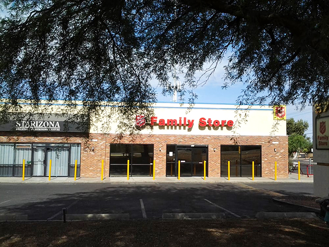 The Swiss Army knife of thrift shops! This no-frills exterior hides a world of potential style upgrades.