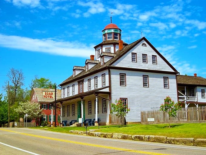 Zoar in autumn: Nature's own Instagram filter. Golden leaves frame historic charm, creating a scene straight out of a storybook.