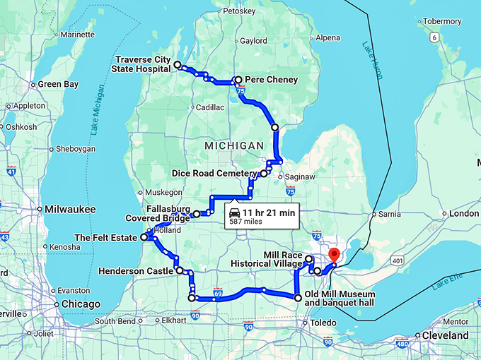 ghostly-michigan-road-trip map