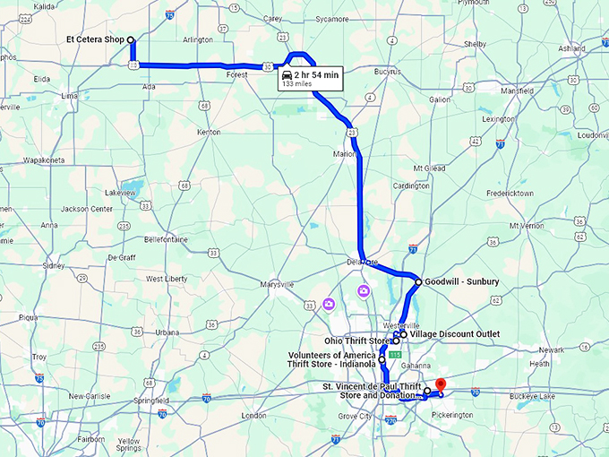 second hand shops ohio map