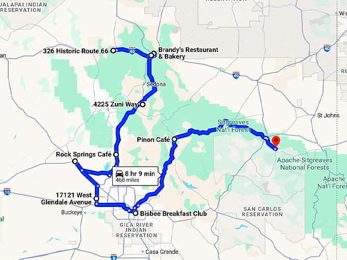 arizona charming diners map