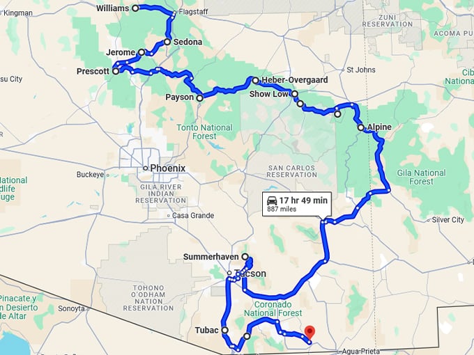 arizona enchanting mountain towns map