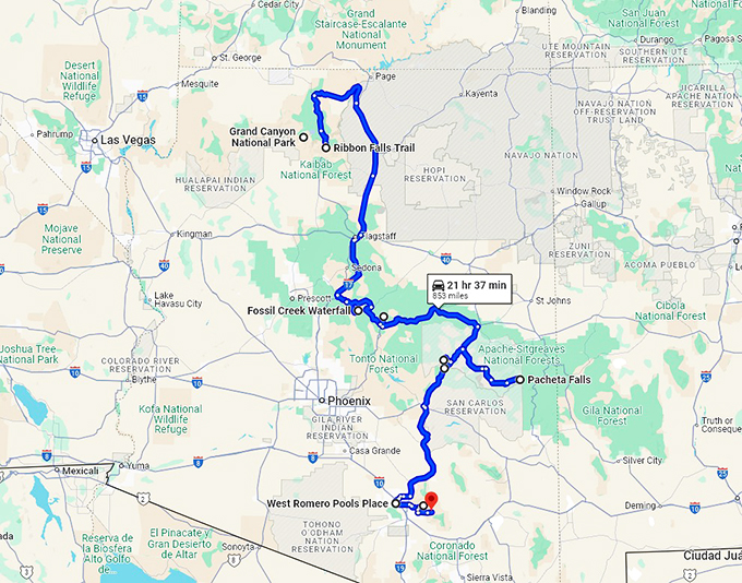 arizona jaw dropping waterfalls map
